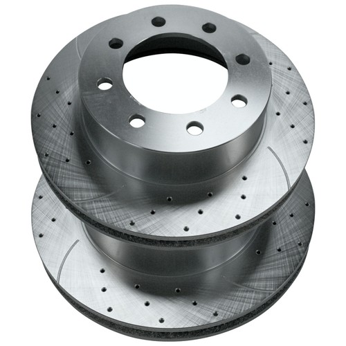 Rear Drilled Slotted Brake Rotors Silver Pair 2 for Ford E-350 Super ...