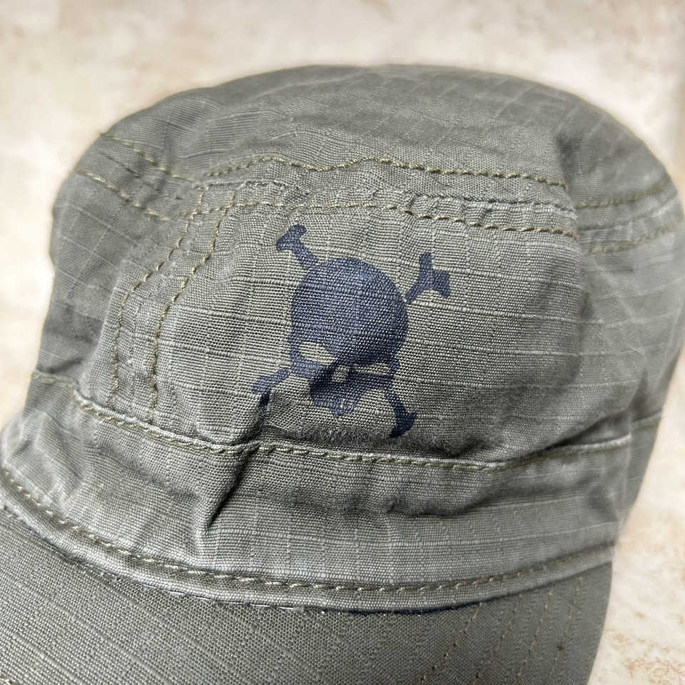Y2K Vintage Military Cadet Hat - Olive Skull Army Cap - Snap Back Cap ...