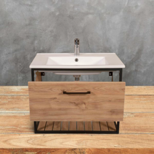 Wall Hung Bathroom Vanity Unit 65cm Matt Black Frame Storage Unit 900 ...