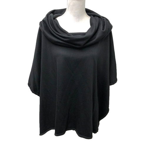 HH Heidi Hess Terry Cloth Poncho Womens Medium Black Cowl Neck Oversize ...