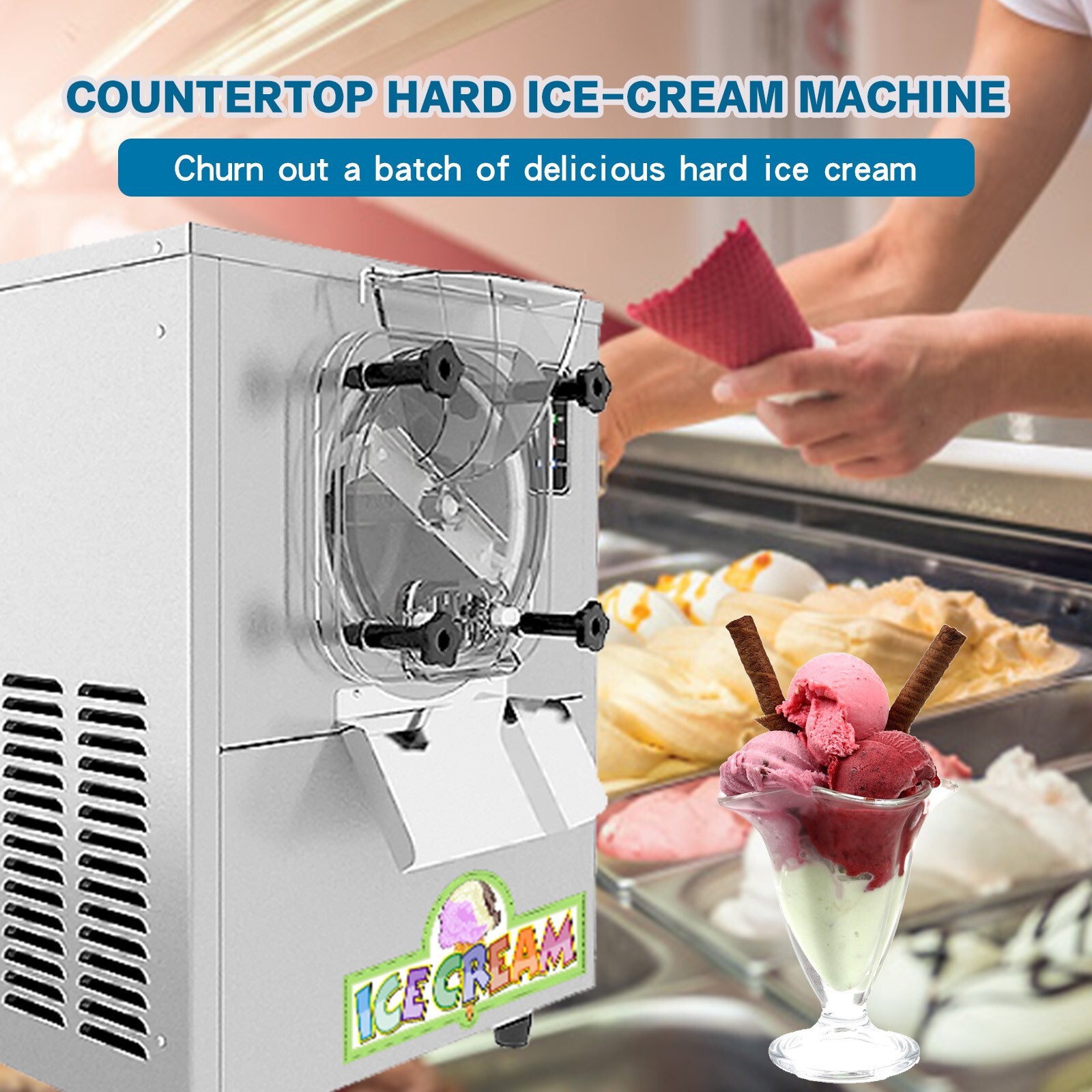 Countertop Hard Ice Cream Machine,Mini Ice Cream Maker,Gelato Ice Cream ...