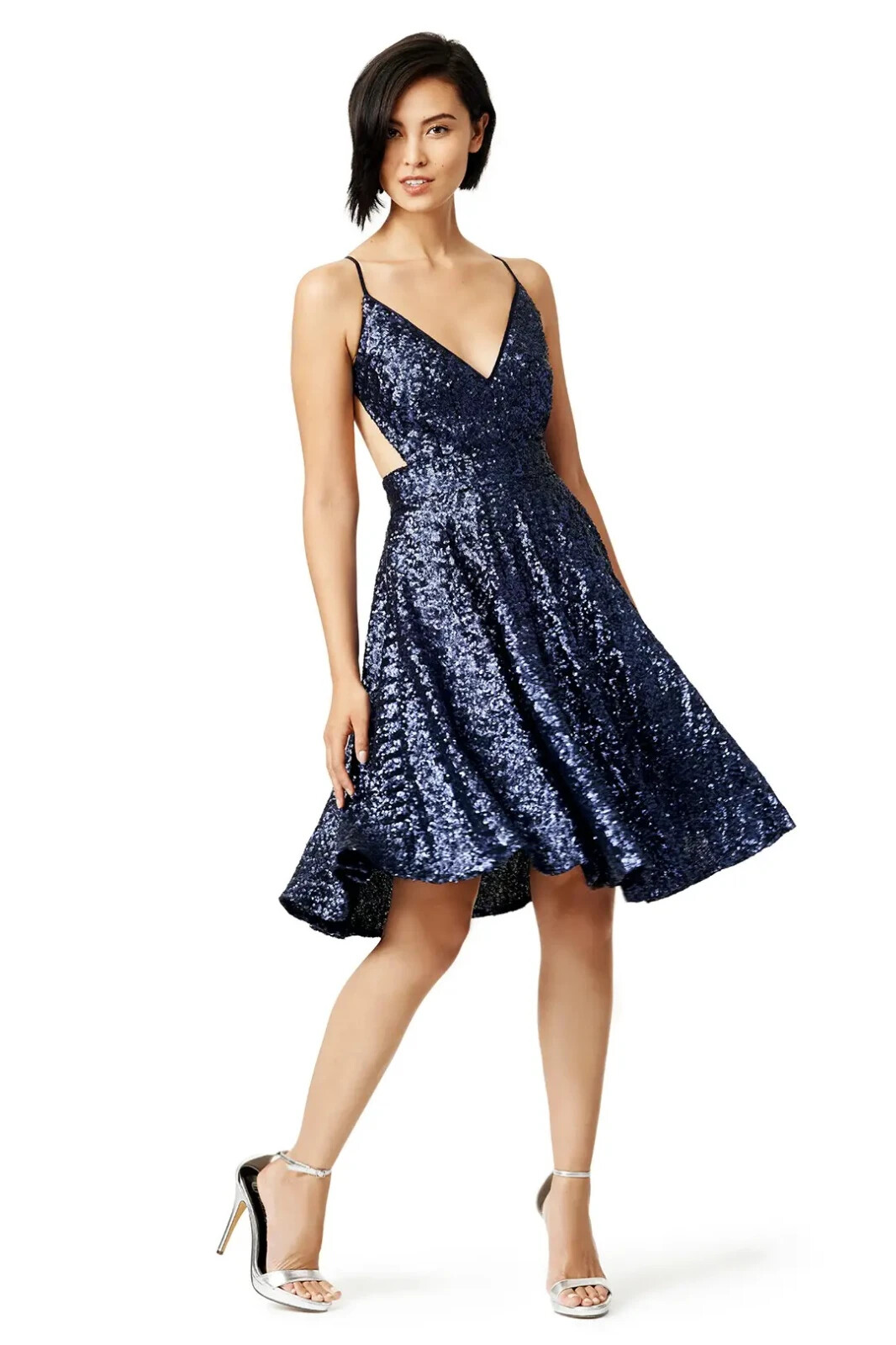 ONE BY CONTRARIAN BIBB SEQUIN SHIMMER MINI DRESS NAVY… - Gem