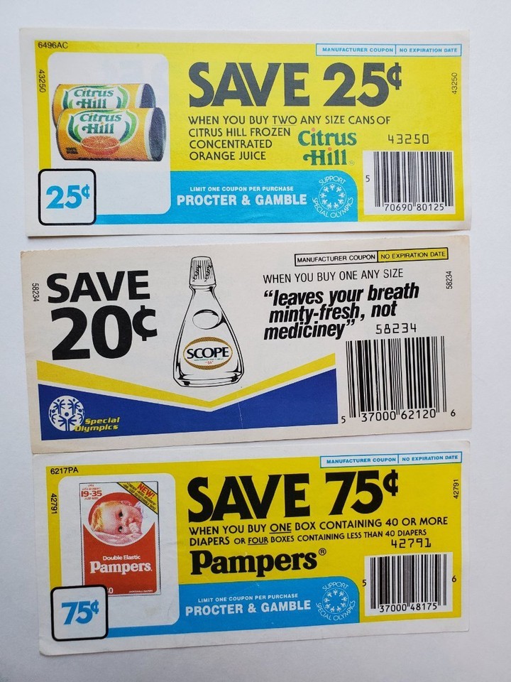 Vintage 1983 Lot Procter & Gamble Special Olympics Coupons Pampers ...