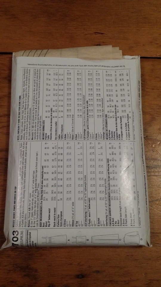 SIMPLICITY LADIES TOP PANTS COAT DRESS PATTERN 2703 SIZE 16-24 FREE ...