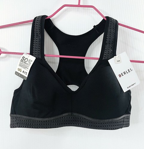 Berlei Electrify Size 10A Underwire Crop Racerback Sports Bra Black ...