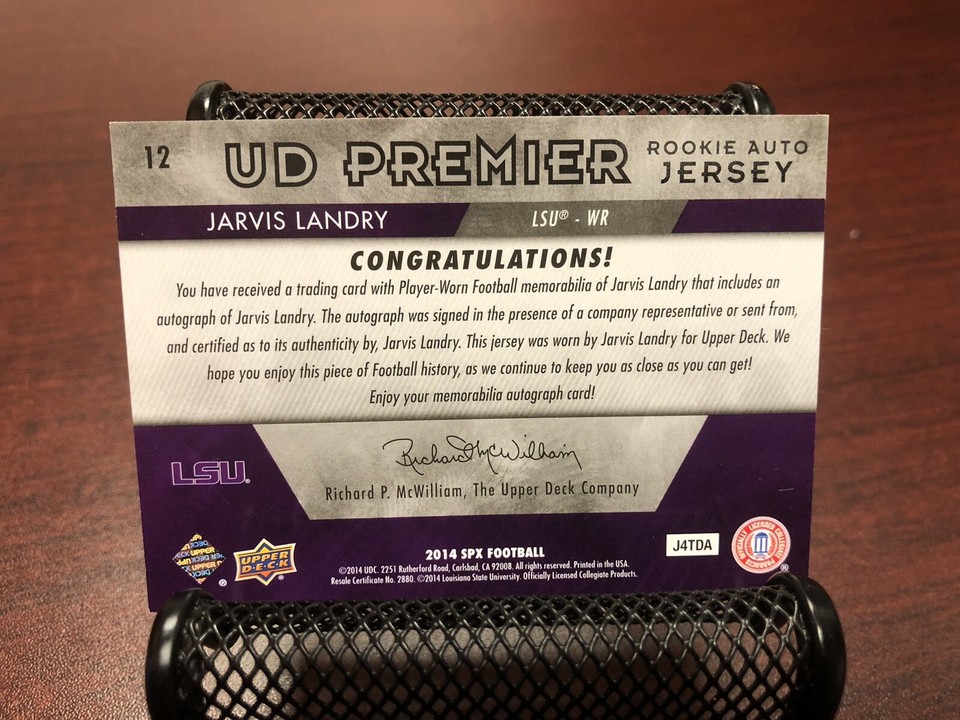 JARVIS LANDRY 2014 SPX UD PREMIER QUAD PATCH ROOKIE AUTO LSU TIGERS 3/ ...