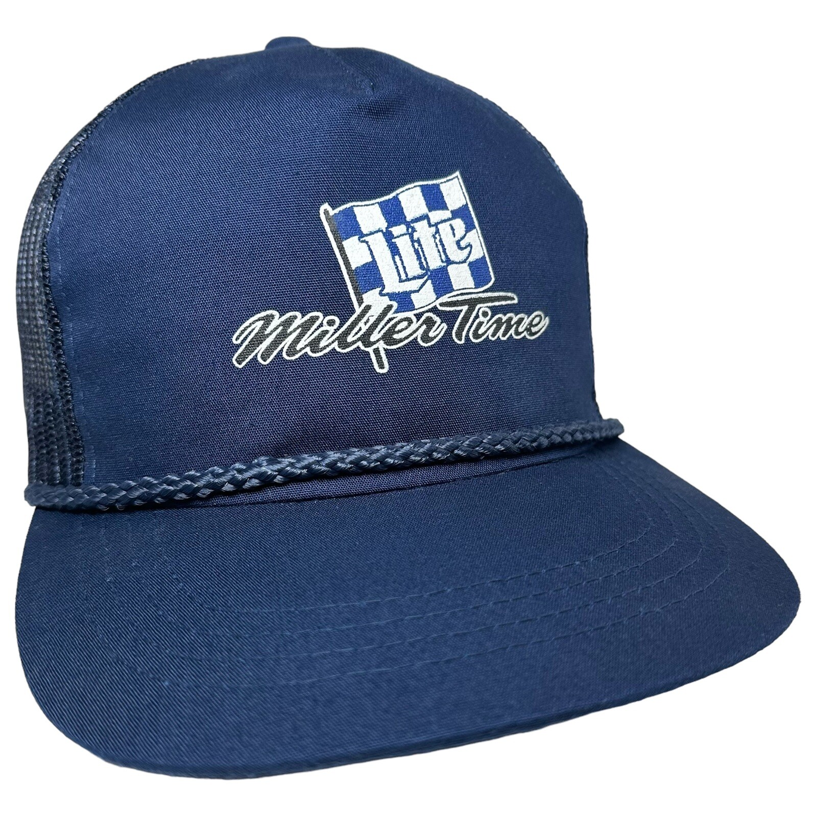 Vintage Miller Time Lite Racing Flag Snapback Mesh Tr… - Gem