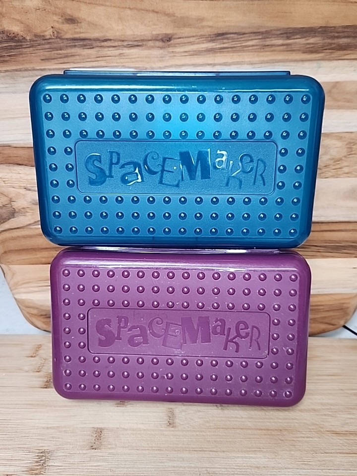 2 Vintage 90s Spacemaker Pencil Boxes Teal Clear & Maroon Top Blue ...