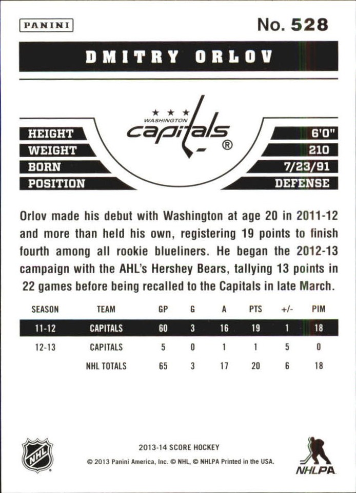 2013-14 Score #528 Dmitry Orlov - HKY | eBay