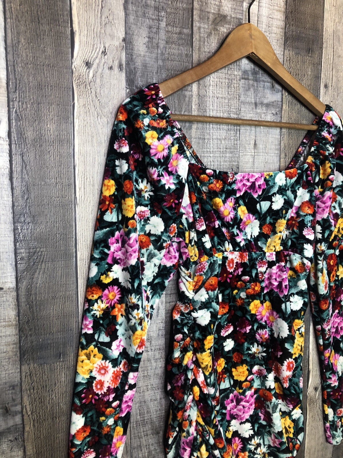 Women's Floral Print Long Sleeve Velvet Ruched Bodycon Dress - Wild ...