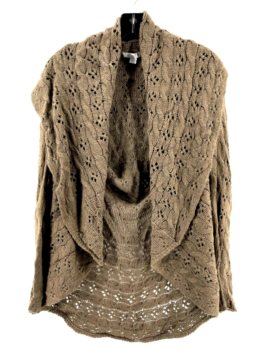 Open Front Cowl Neck Sweater Cowl Neck Button Front Knit Brown Sweater