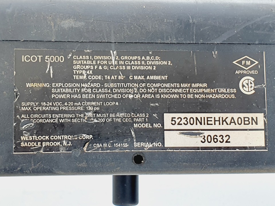 WESTLOCK CONTROLS ICOT 5000 Smart Valve Positioner, Electro Pneumatic ...