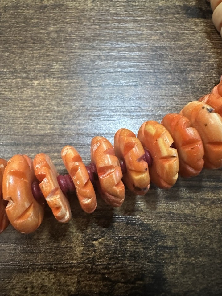 Native American Navajo orange spiny oyster Shell & white shell bead ...