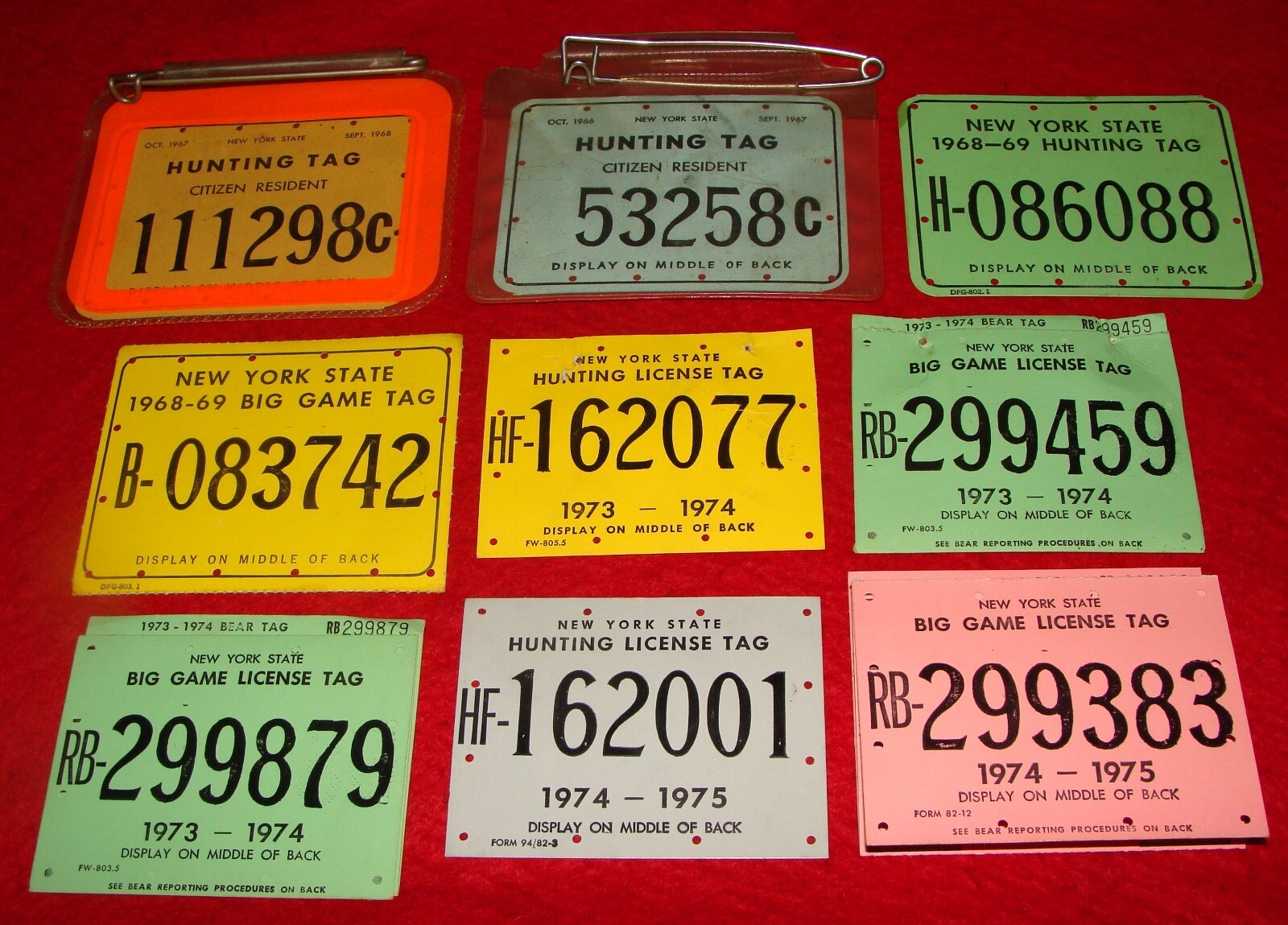20 Vintage 1966-82 NY State Hunting License Tags - Big Game & General ...