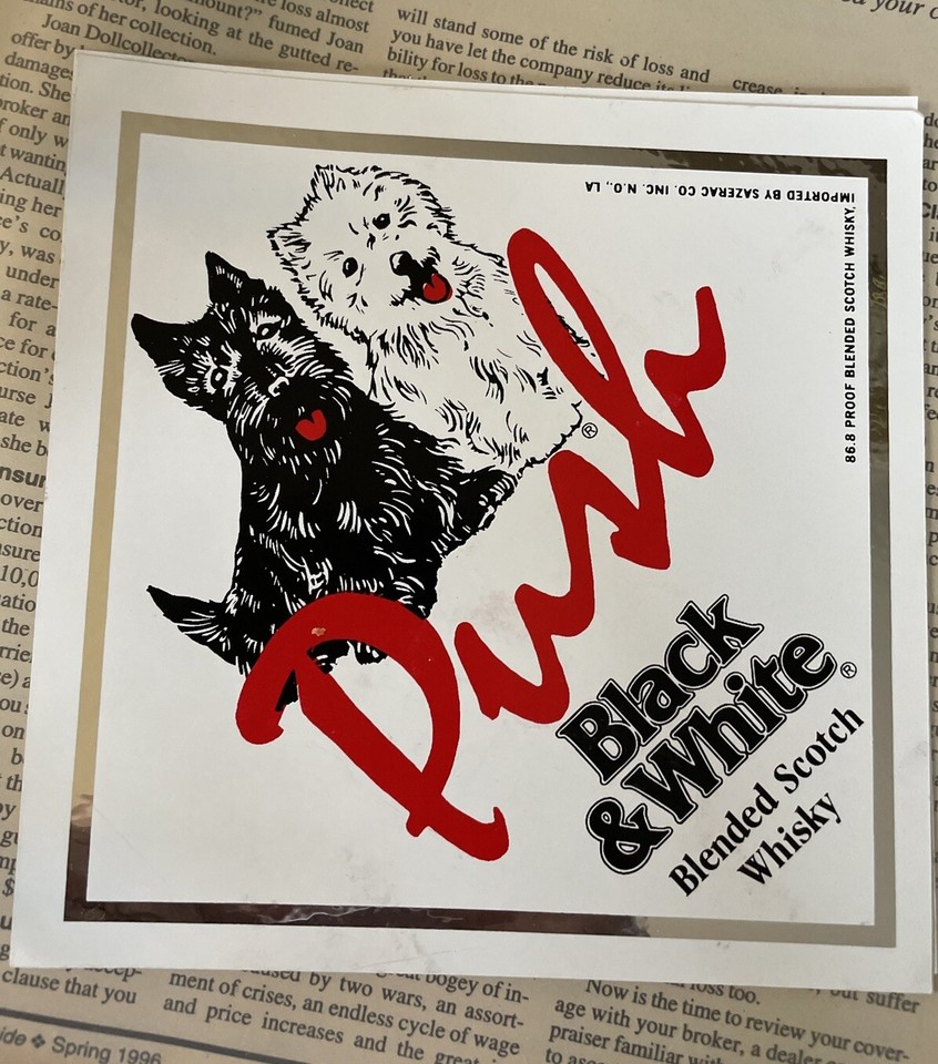 Vtg Black & White Scotch Whiskey “PUSH” Bar Sticker Label Scotty Dog | eBay