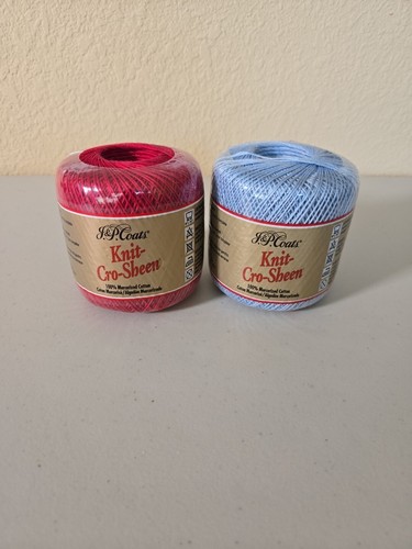 J & P Coats Knit-Cro-Sheen Crochet Thread 150 yds each A64 Red Blue Lot ...