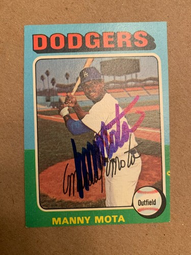 MANNY MOTA autograph baseball card 1975 Topps #414 signed LA Dodgers ...