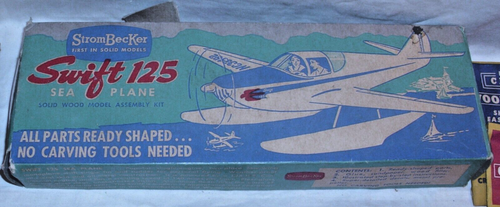 STROMBECKER SWIFT 125 SEA PLANE AIRPLANE MODEL KIT BOXED 1950s IN WOOD ...