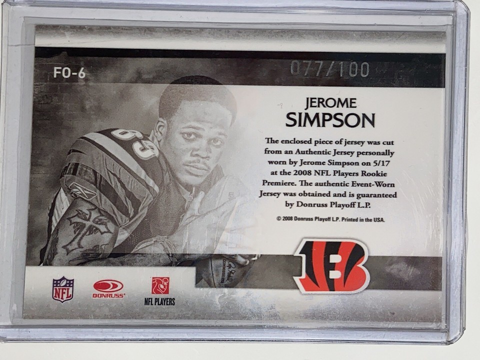 2008 LEAF ROOKIES & STARS JEROME SIMPSON RC FRESHMAN JERSEY /100 ...