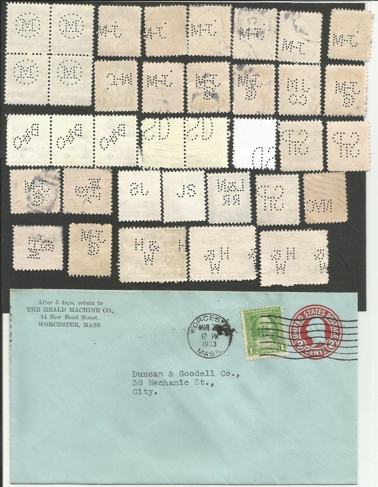 USA PERFIN STAMP LOT UP-RATED BLUE ENVELOPE W/ WASH BICENT "HM". | eBay