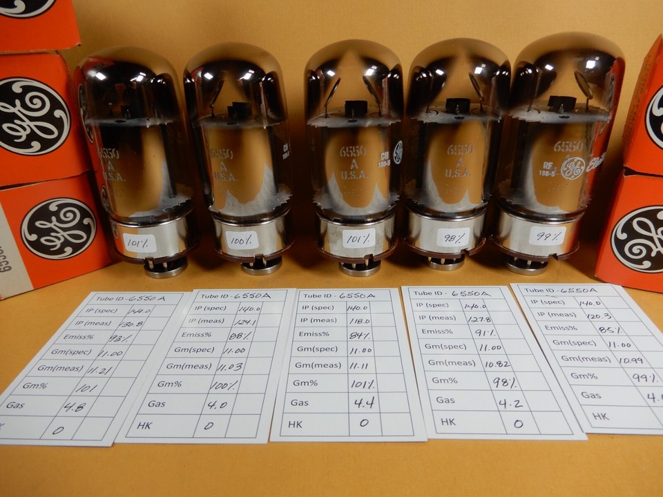 GE 6550A Vacuum Tubes (5) Amplitrex Matched to 3% Gm 98% - 101% ...