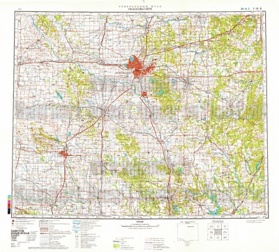Soviet Russian Topographic Map OKLAHOMA CITY OKC USA 1:500K ed.1983 ...