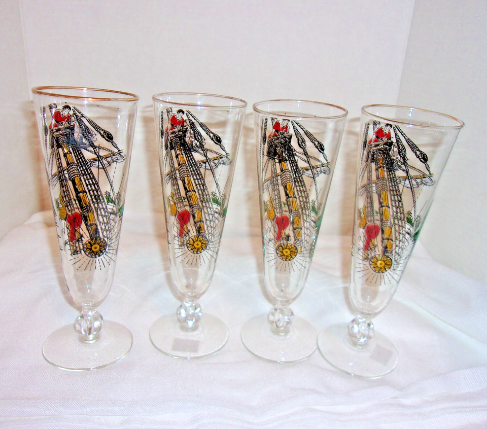 4 Libby Treasure Island Pirate Ship 8.5" Pilsner Glasses 1950s Barware | eBay
