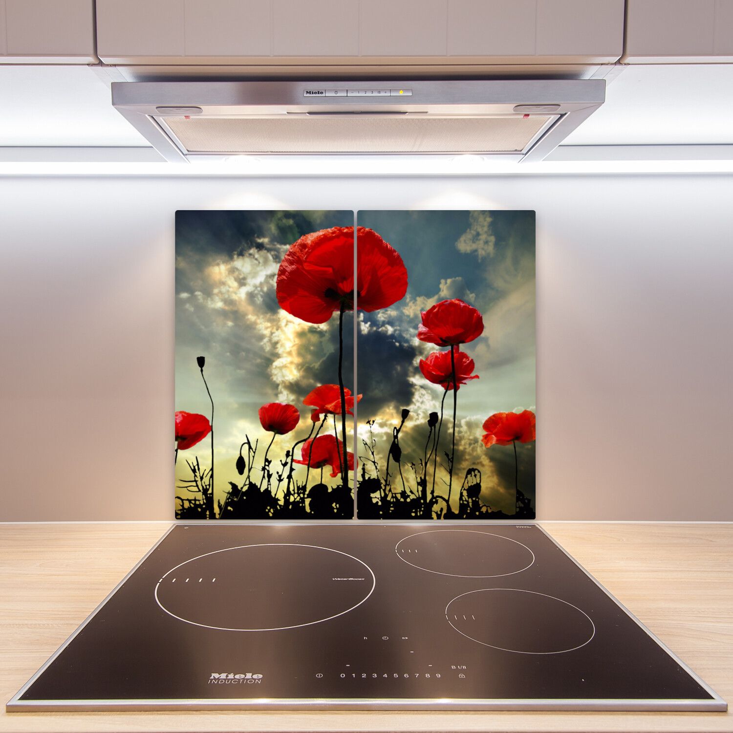 Glass Worktop Saver Ceramic Induction Hob Protector Cover Poppy field ...