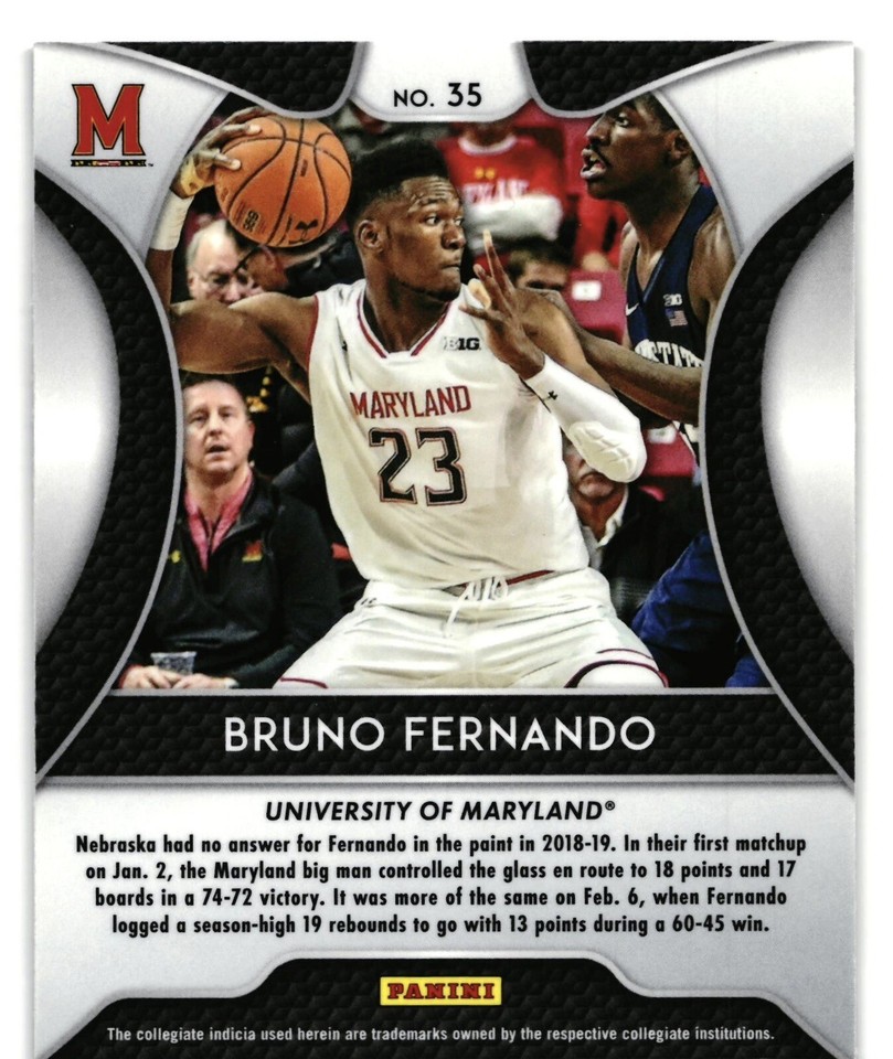 2019-20 Prizm Draft Picks Bruno Fernando Rookie Maryland Terrapins #35 ...