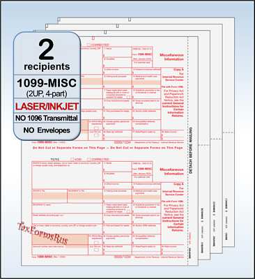 2024 IRS Tax Form 1099-MISC single sheet set LASER 2 recipients 4pt ...