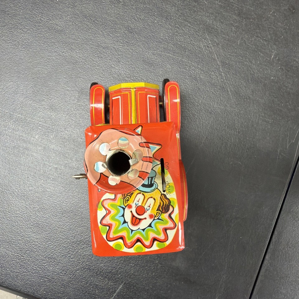 Vintage KO Circus Clown Tin Litho Car red Windup Key Japan-Works | eBay