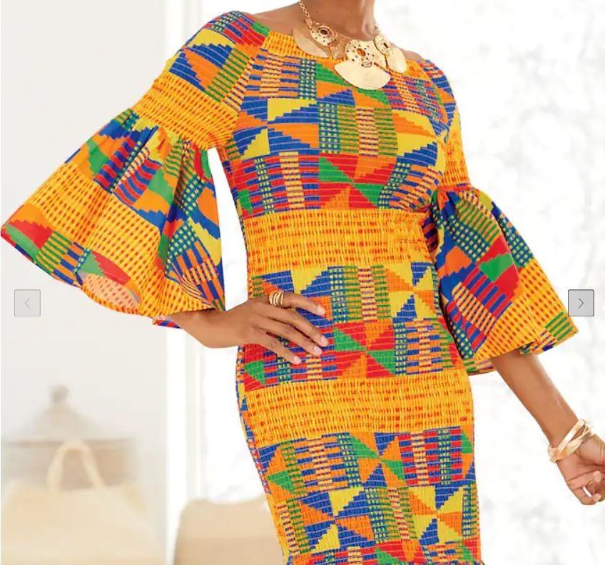 Size XL Ashro Gold Multi Ethnic African Pride Kehlani Smocked Maxi ...