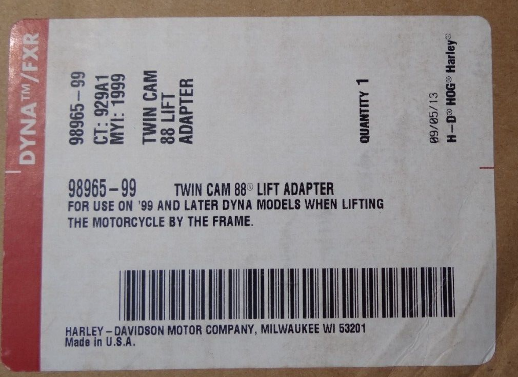 Harley Dyna Twin Cam Service Lift Adapter Kit 98965 99 for sale online ...