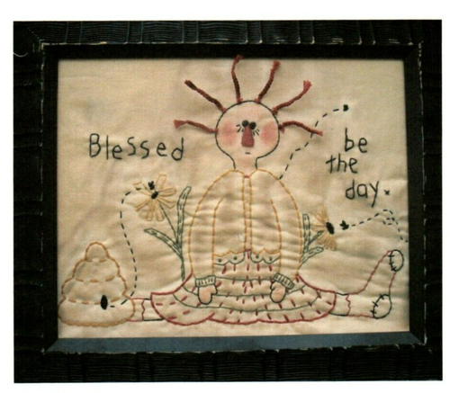 Blessed Be the Day Rag Doll Tea Dyed Muslin Framed Stitchery Pattern ...