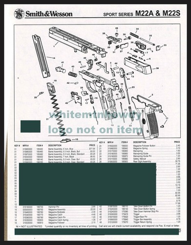 1999 SMITH & WESSON Sport Series M22A and M22S Pistol Schematic Parts ...