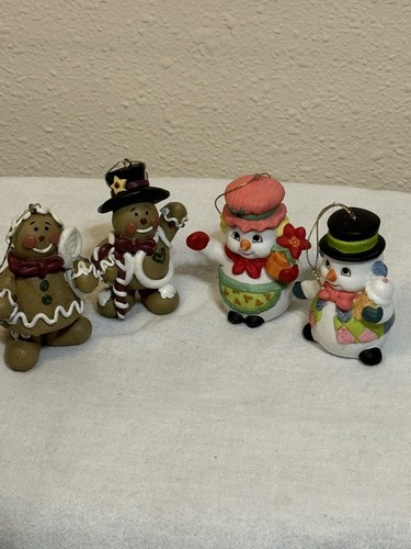 Christmas Snowmen Gingerbread Men Lot 4 Ornaments 2 Ceramic 2 Resin | eBay