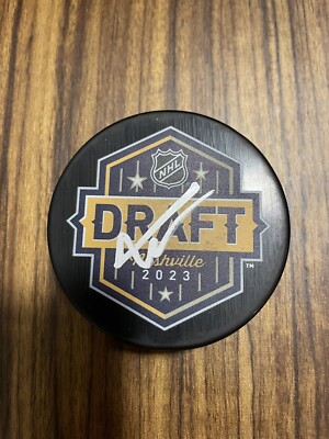 TOM WILLANDER Auto Signed 2023 NHL Draft Hockey Puck Vancouver Canucks ...