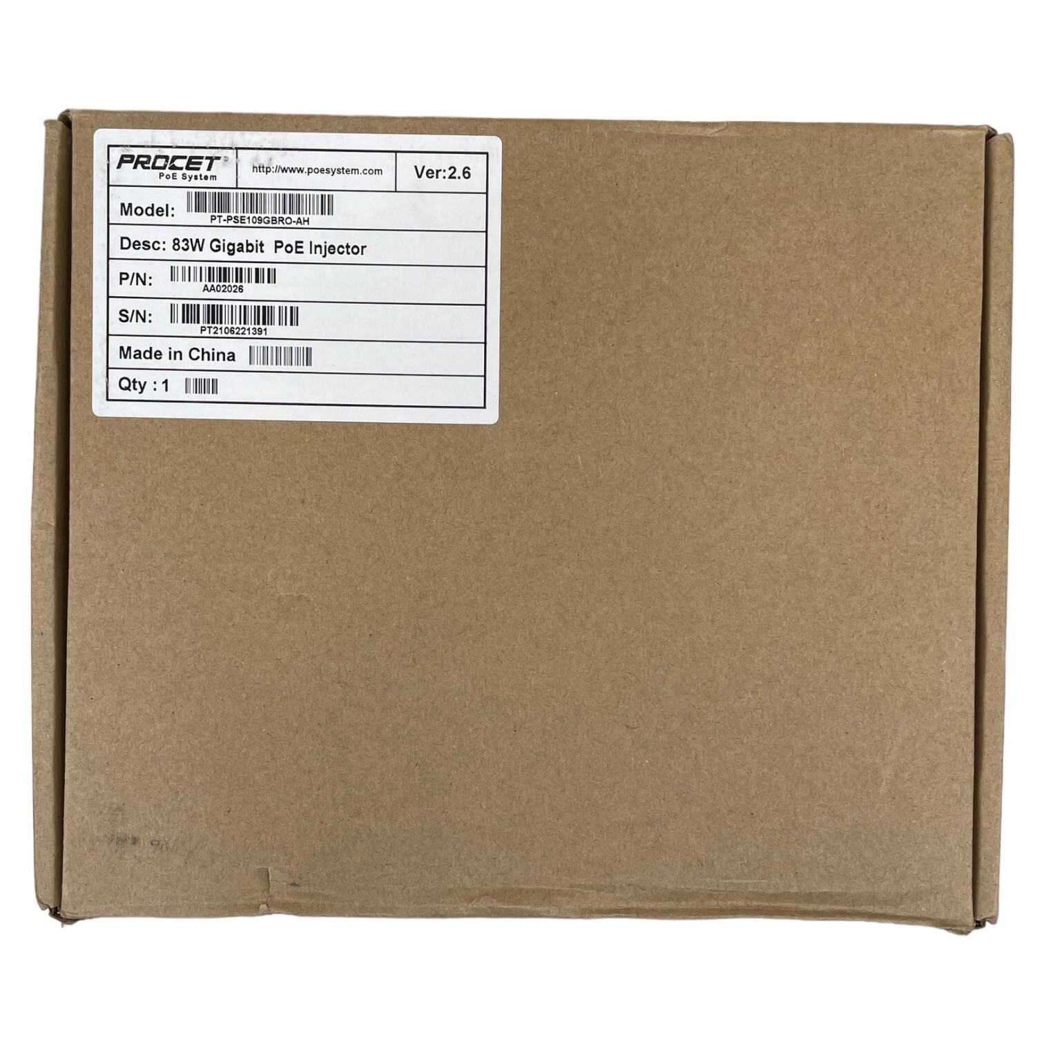 Procet PT-PSE109GBRO-AH 83W Gigabit Single Port PoE Injector NEW Ver:2. ...