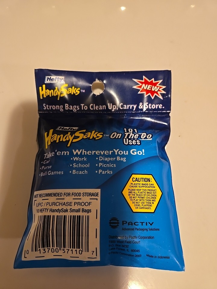 Hefty Handy Saks 4 Gallon Plastic Bags On The Go 10ct Vintage 2003 New ...