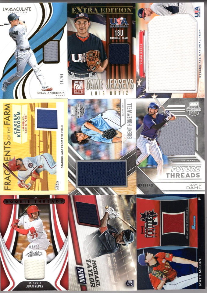 LOT OF 10 DIFFERENT MLB JERSEY RELIC CARDS W/ ROOKIES & SERIAL NUMBERED ...