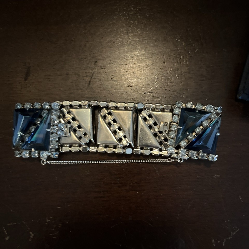 Chunky Blue Rhinestone Bracelet Demi Triangle Shapes Vintage Jewelry | eBay