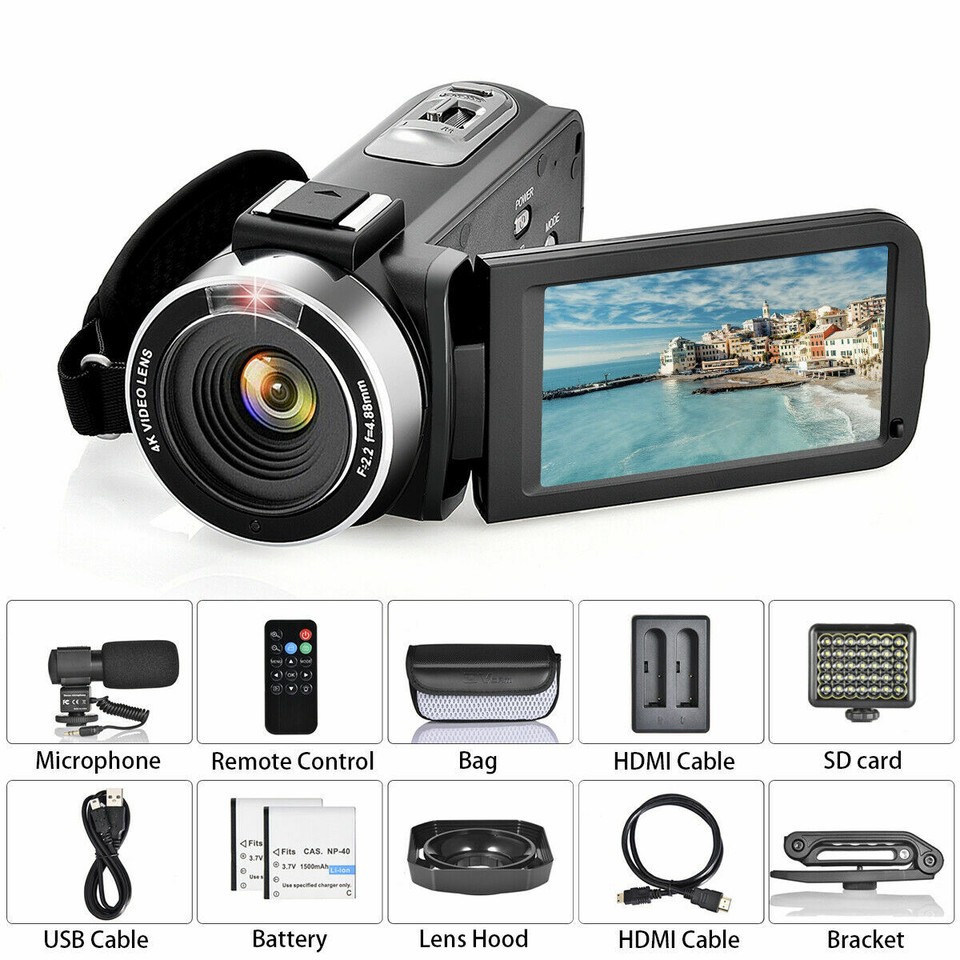 Video Camera Ultra HD 4K Night Vision Camcorder LED Light Microphone ...