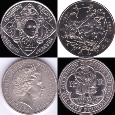 Five Pound Coins 1993 - 2015 Circulated Very High Grade British £5 Coin ...