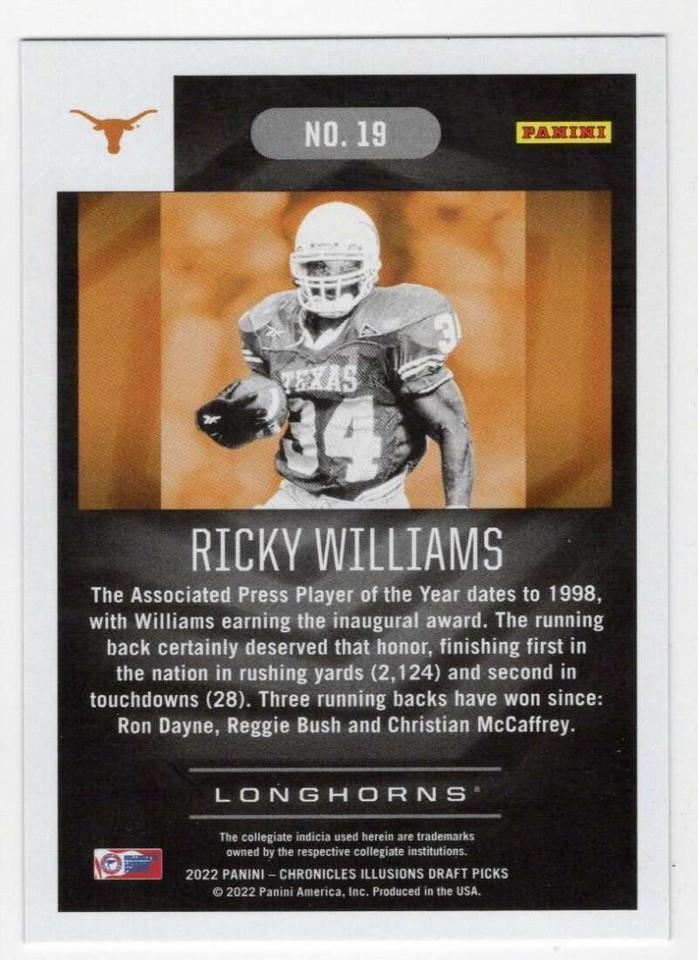 RICKY WILLIAMS 2022 Panini Chronicles Draft Picks Illusions #19 NFL ID ...