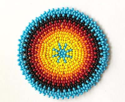 BLUE RED YELLOW FIRE PATTERN SEED BEADED ART & CRAFT APPLIQUE PATCH Q31 ...