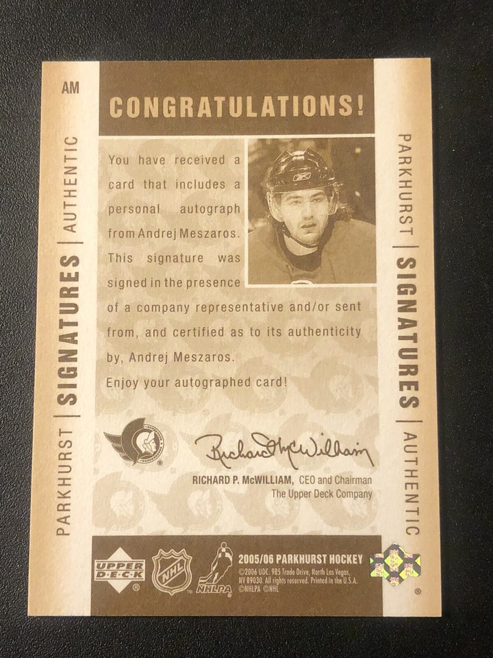 2005-06 Parkhurst Signatures Andrej Meszaros #AM.2 Rookie Auto | eBay
