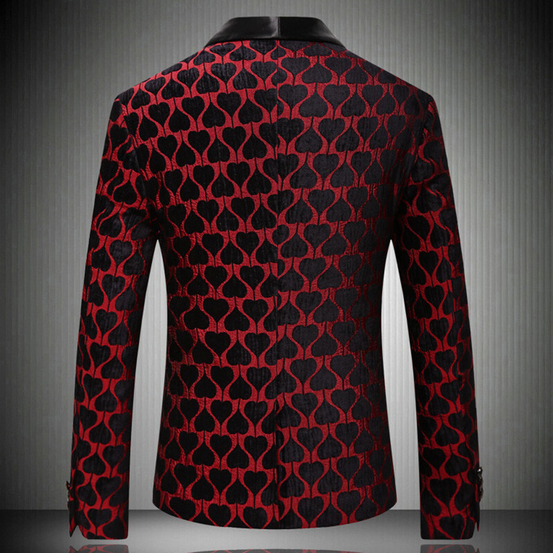 Men Heart Pattern Suit Blazer Coat Dress Jacket Party Stage Showman ...