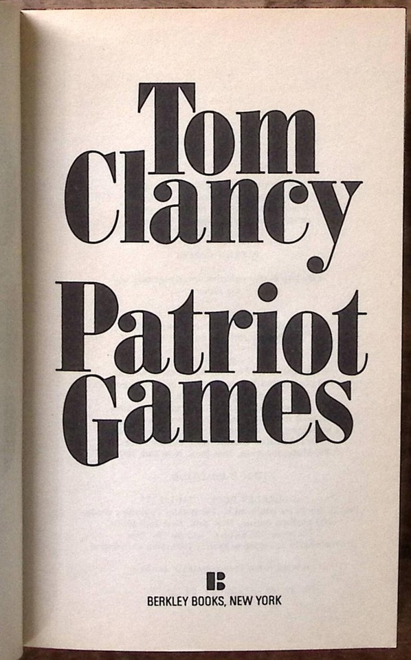 1988 TOM CLANCY PATRIOT GAMES HARRISON FORD BERKLY BOOKS EDITION B525 ...
