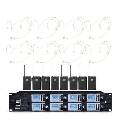8 Channel UHF Church Wireless Microphone System with 8 Headset ...
