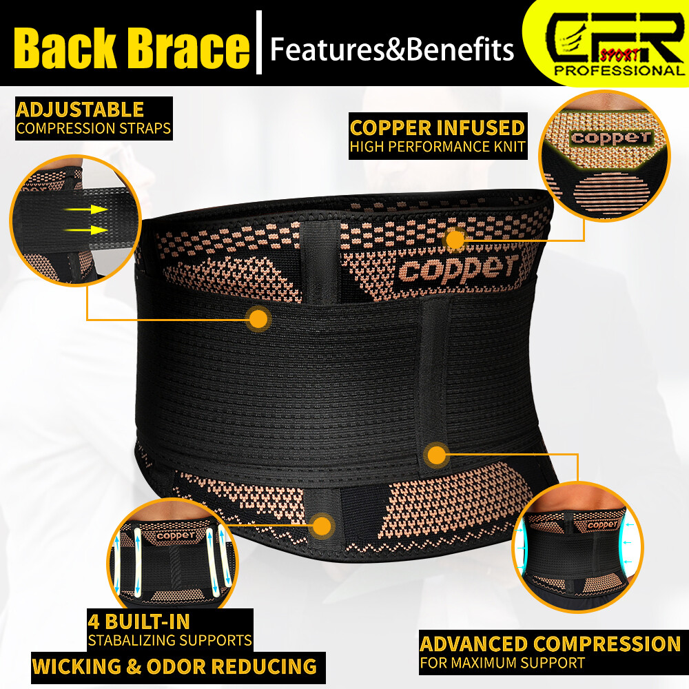 Copper Adjustable Lower Lumbar Waist Support Brace Belt Pain Relief Men ...